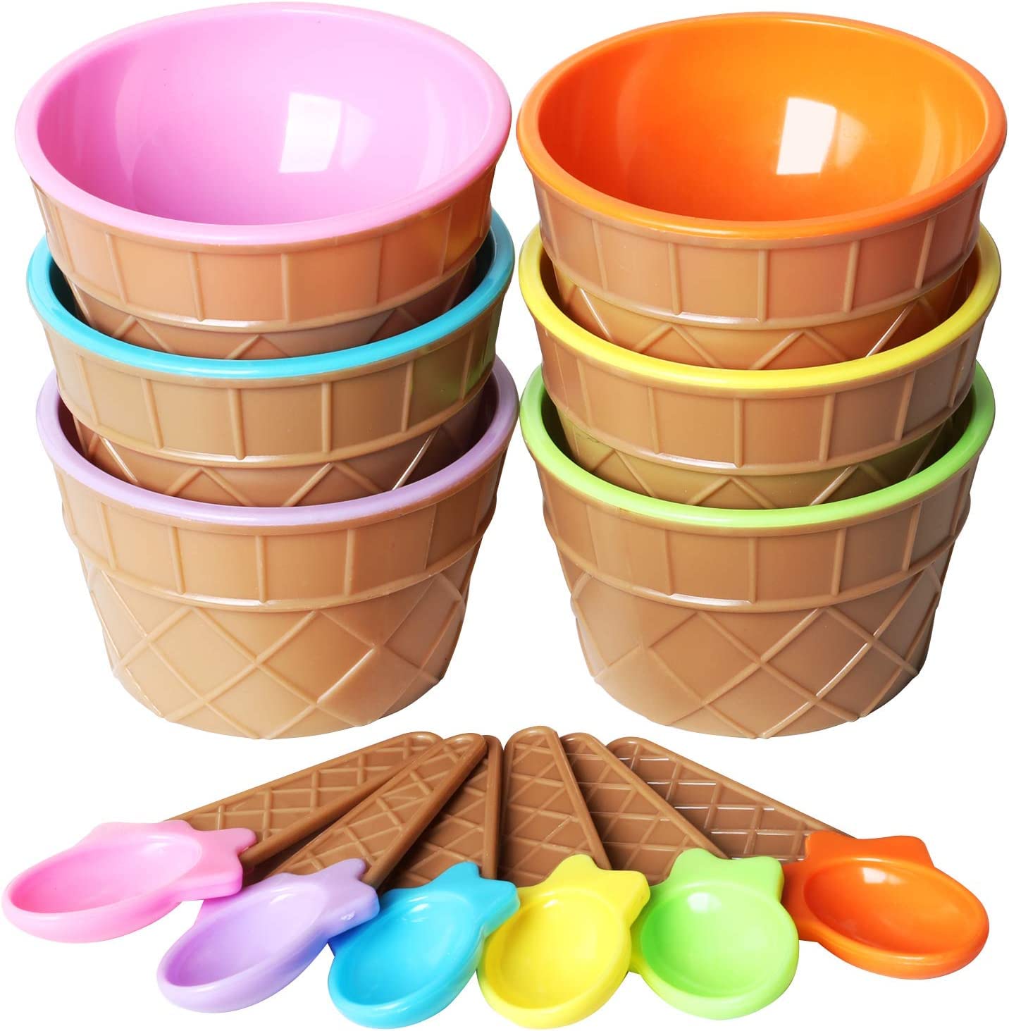 URMUYJJ Ice Cream Cups with Spoons Cartoon Candy Colorice cream bowls Dessert Sundae Frozen Yogurt Bowls Icecream Cup Party Favors Dishes ice crem kits supplies for kids Set (6)