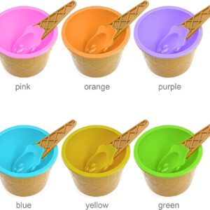 URMUYJJ Ice Cream Cups with Spoons Cartoon Candy Colorice cream bowls Dessert Sundae Frozen Yogurt Bowls Icecream Cup Party Favors Dishes ice crem kits supplies for kids Set (6)