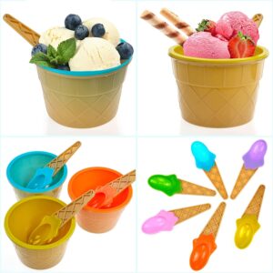 URMUYJJ Ice Cream Cups with Spoons Cartoon Candy Colorice cream bowls Dessert Sundae Frozen Yogurt Bowls Icecream Cup Party Favors Dishes ice crem kits supplies for kids Set (6)