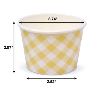 60 Count Pastel Gingham Ice Cream Treat Snack Cups 10 Oz. Disposable Paper Cup Dessert Ices Bowl Pink Blue Yellow Green Checkered Plaid For Frozen Treats Cupcake BBQ Picnic Party Favor Supplies