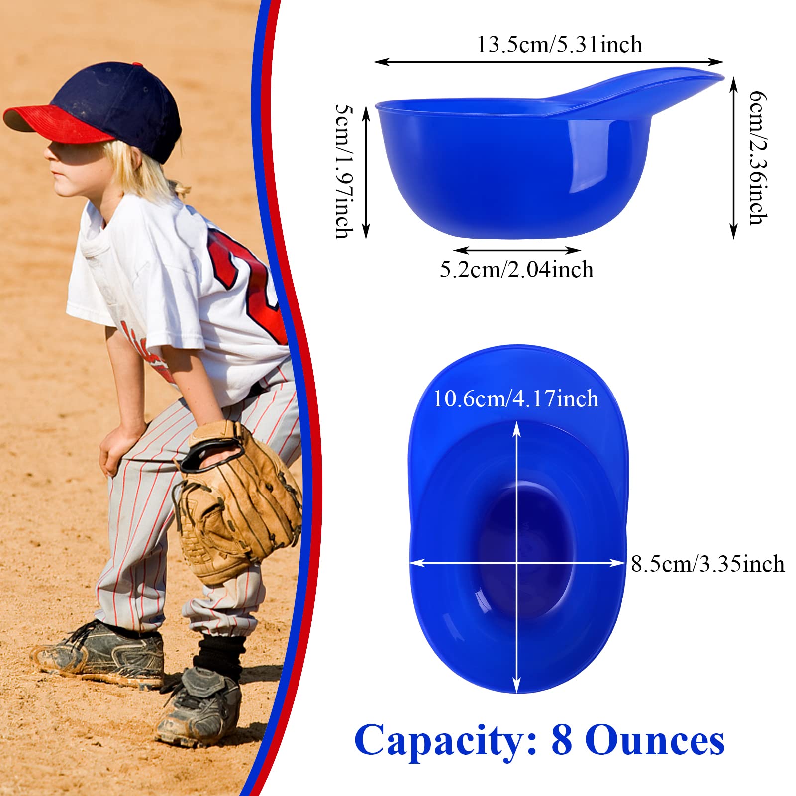 Fasmov 30 Pack Baseball Helmet Ice Cream Snack Bowl, 8 oz Mini Baseball Cap Bowls Kids Helmet Chip Bowl, Baseball Snacks Mini Dessert Cups for Ice Cream Party Supplies (Red, Blue, White)