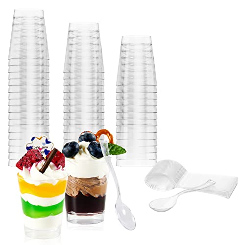 JOLLY CHEF 300 Pack 2.6 oz Mini Dessert Cups with Spoons, Clear Plastic Pudding Appetizer Cups for Party Small Reusable Serving Bowl Clear Plastic Cups Ideal for Christmas Halloween Wedding