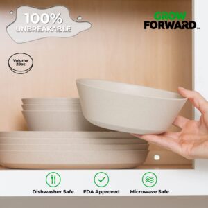 Grow Forward Premium Wheat Straw Cereal Bowls Set of 8-28oz Microwave Safe Plastic Bowls Reusable - Unbreakable BPA-Free Dishwasher Safe Bowls for Camping, RV - Bowls for Kitchen - Sahara