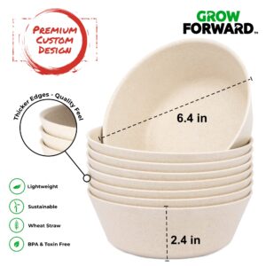 Grow Forward Premium Wheat Straw Cereal Bowls Set of 8-28oz Microwave Safe Plastic Bowls Reusable - Unbreakable BPA-Free Dishwasher Safe Bowls for Camping, RV - Bowls for Kitchen - Sahara