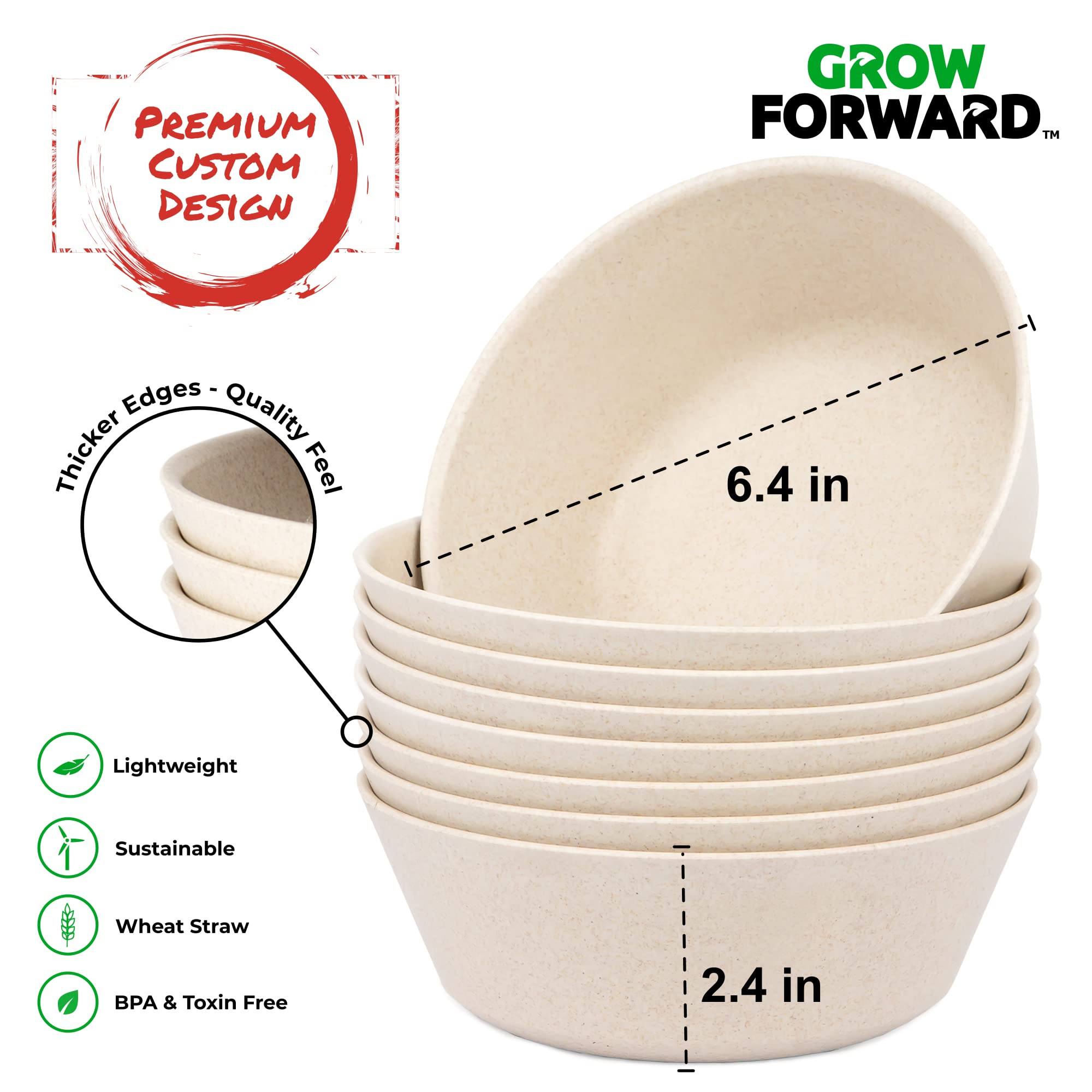 Grow Forward Premium Wheat Straw Cereal Bowls Set of 8-28oz Microwave Safe Plastic Bowls Reusable - Unbreakable BPA-Free Dishwasher Safe Bowls for Camping, RV - Bowls for Kitchen - Sahara