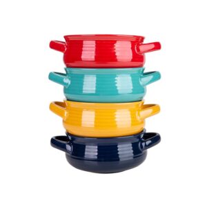 cutiset 20 ounce multicolor ceramic soup bowls with handles,ceramic serving bowl set for soup, cereal and stew, set of 4