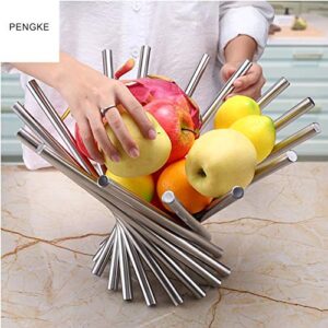 PENGKE Fruit Bowl,Stainless Steel Rotation Fruit Basket for Kitchen Counter,Fruit Stand Creative Home Decor Bread Vegetable Storage Organizer,Silver