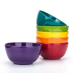 kx-ware melamine bowls set - 28oz 6inch 100% melamine cereal/soup/salad bowls, set of 6 in 6 assorted colors | shatter-proof and chip-resistant dishwasher safe, bpa free