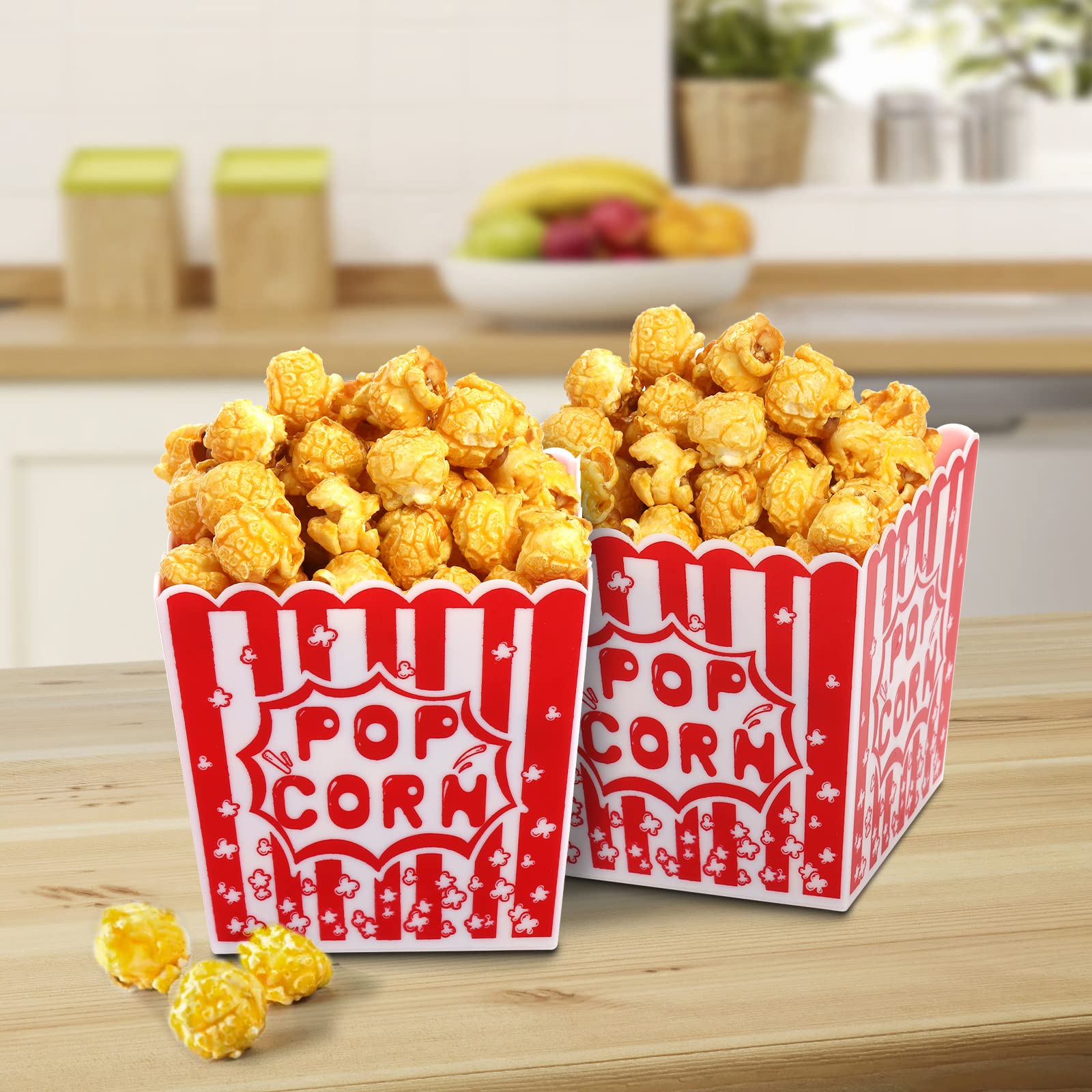 Tebery 30 Pack Reusable Movie Night Popcorn Boxes for Party, Plastic Open-Top Popcorn Containers Bucket, Carnival Circus Party Popcorn Bowl - 3.75" Tall x 3.75" Square