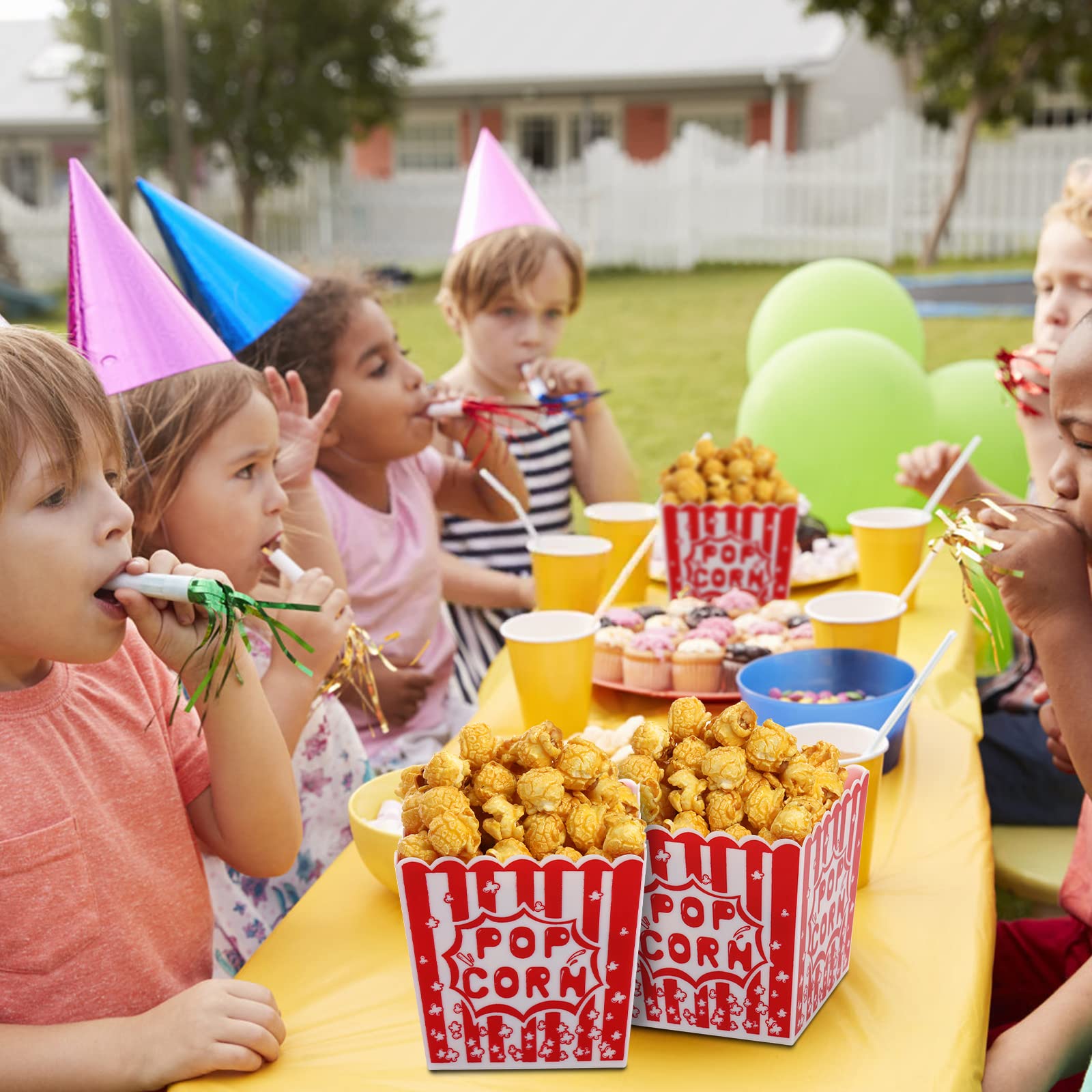 Tebery 30 Pack Reusable Movie Night Popcorn Boxes for Party, Plastic Open-Top Popcorn Containers Bucket, Carnival Circus Party Popcorn Bowl - 3.75" Tall x 3.75" Square