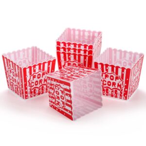 Tebery 30 Pack Reusable Movie Night Popcorn Boxes for Party, Plastic Open-Top Popcorn Containers Bucket, Carnival Circus Party Popcorn Bowl - 3.75" Tall x 3.75" Square