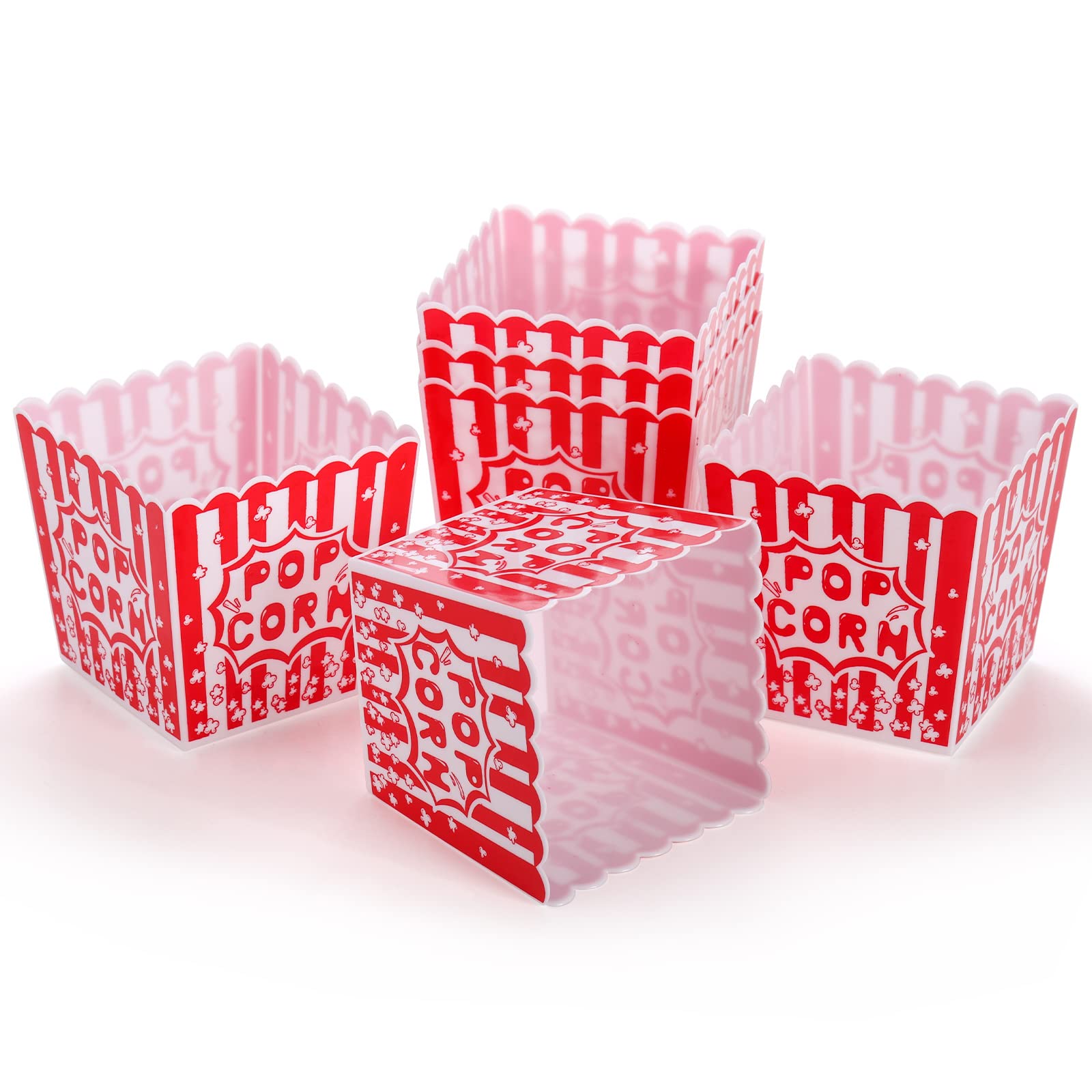 Tebery 30 Pack Reusable Movie Night Popcorn Boxes for Party, Plastic Open-Top Popcorn Containers Bucket, Carnival Circus Party Popcorn Bowl - 3.75" Tall x 3.75" Square