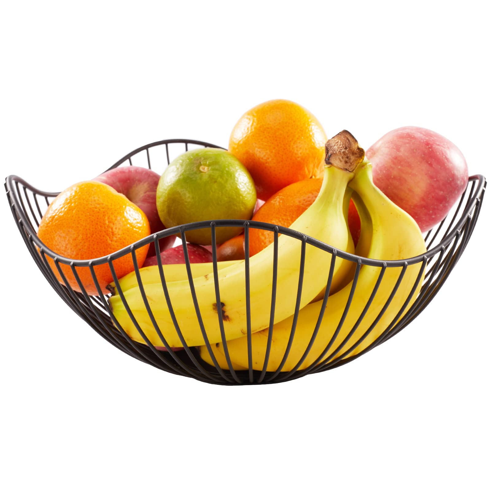 Glory to you Fruit Bowls for Kitchen Counter, Metal Wave Wire Fruit Basket, Black Holder Storage for Vegetable Snack Bread Serving Candy Table Dining