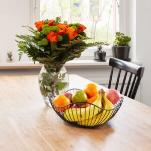 Glory to you Fruit Bowls for Kitchen Counter, Metal Wave Wire Fruit Basket, Black Holder Storage for Vegetable Snack Bread Serving Candy Table Dining