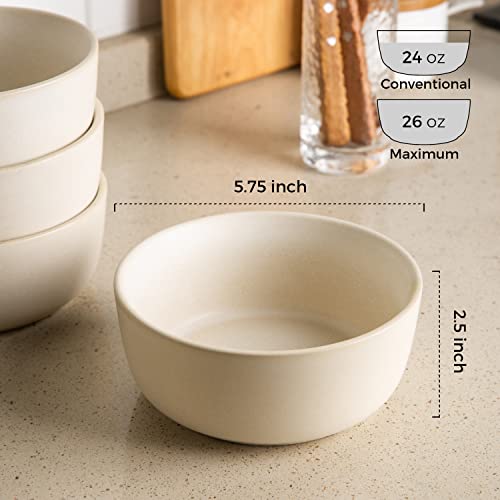 AmorArc Stoneware Cereal Bowls Set of 4, 26oz Soup Bowls Set for Cereal Soup Snacks, Modern Kitchen bowls for Meal, Dishwasher &Microwave Safe, Matte Ivory