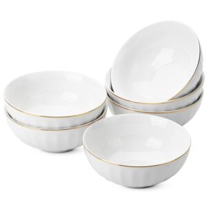 BTaT- White Porcelain Bowls with Gold Trim, 16 Ounces, Set of 6, White Bowls Set of 6, White Cereal Bowls, White Salad Bowls, Porcelain Cereal Bowls, Porcelain Soup Bowls, Deep Bowls