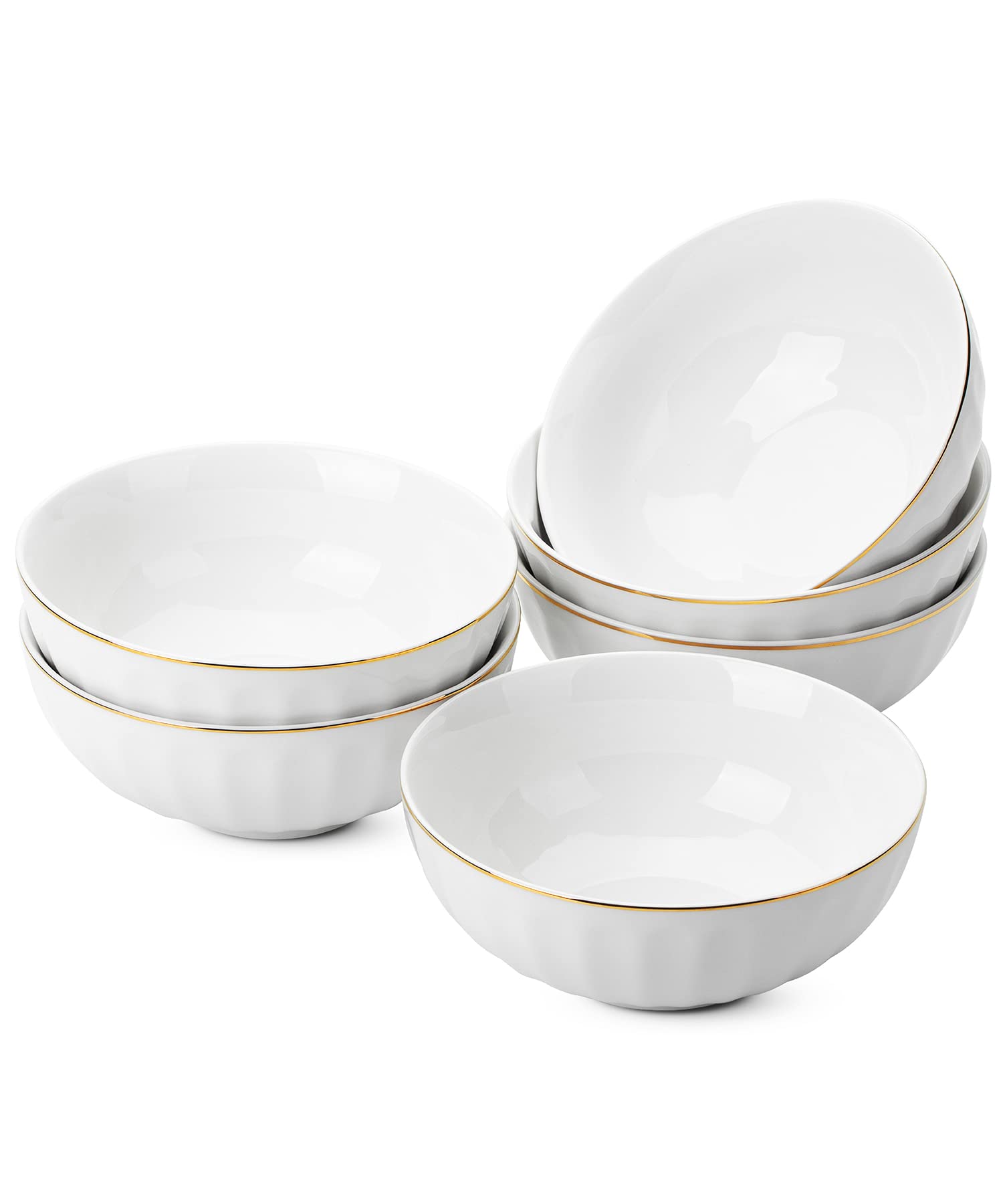 BTaT- White Porcelain Bowls with Gold Trim, 16 Ounces, Set of 6, White Bowls Set of 6, White Cereal Bowls, White Salad Bowls, Porcelain Cereal Bowls, Porcelain Soup Bowls, Deep Bowls