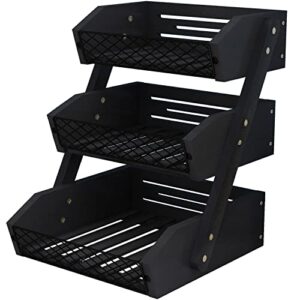 dorhors 3 tier fruit basket for kitchen,fruit bowl for kitchen counter,wood fruit holder for kitchen countertop,black