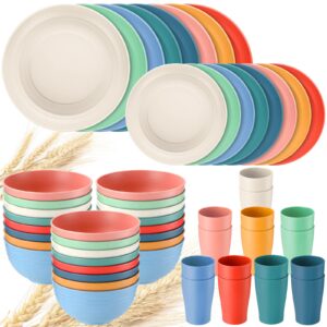 aoriher 48 pack wheat straw dinnerware sets dishwasher microwave safe dishes set for 8 unbreakable lightweight plastic cup plates and bowls sets reusable tableware set for kitchen room camping