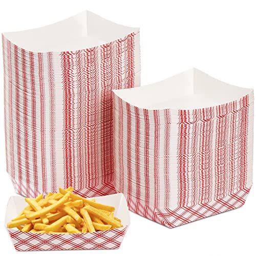 Fasmov 200 Pack 2 lb Capacity Disposable Paper Food Tray, Grease Resistant, Coated Paperboard Basket for Fries, Hot Corn Dogs, Popcorn or Snacks