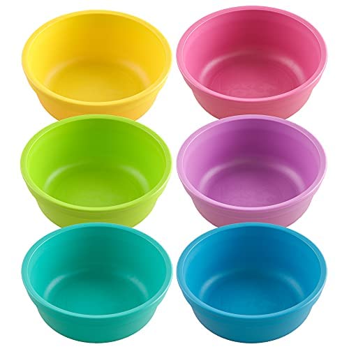 Re-Play Made in USA 12 Oz. Reusable Plastic Bowls, Pack of 6 - Dishwasher and Microwave Safe Bowls for Cereals, Snacks, and Everyday Dining - Toddler Bowl Set 5.75" x 5.75" x 2" - Sorbet