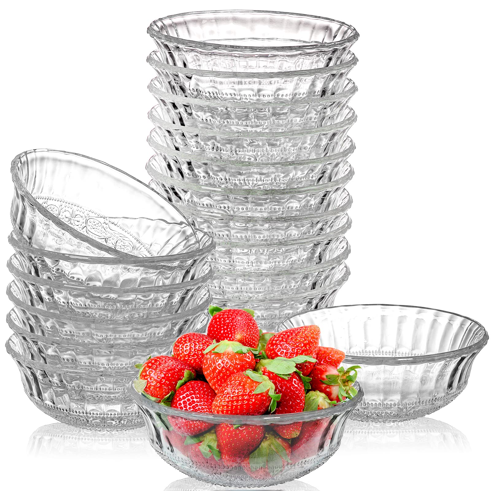 Youeon 18 Pcs 5 Inch Small Glass Bowls, 10 Oz Glass Salad Bowls, Meal Prep Bowls, Ice Cream Bowls Dessert Bowls Set, Candy Bowls Serving Bowls for Fruit, Candy, Snack, Dishwasher Safe