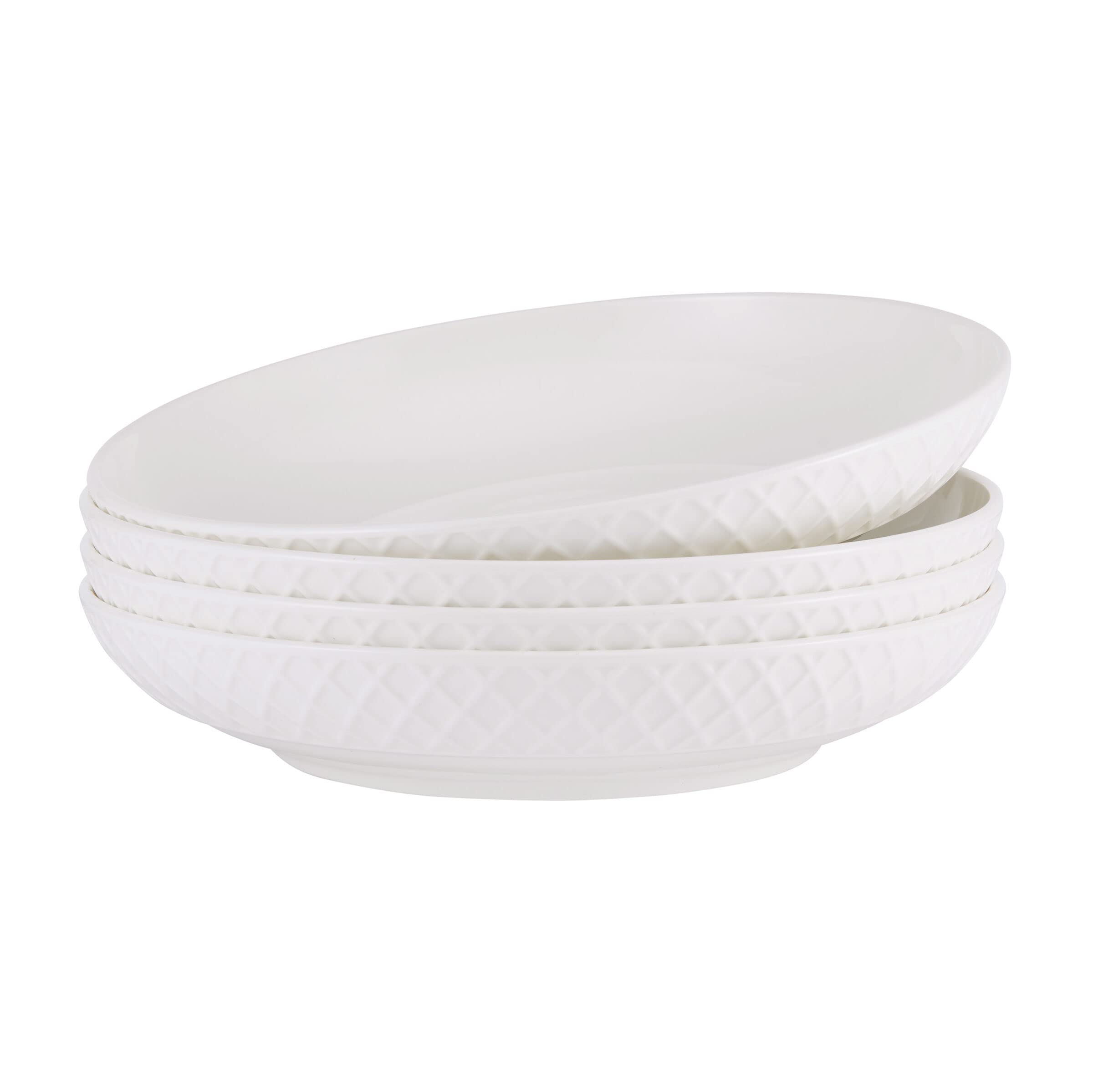 Mikasa Trellis Chip Resistant Set of 4 Pasta Bowls Set, 9-inch, 24 ounces, White