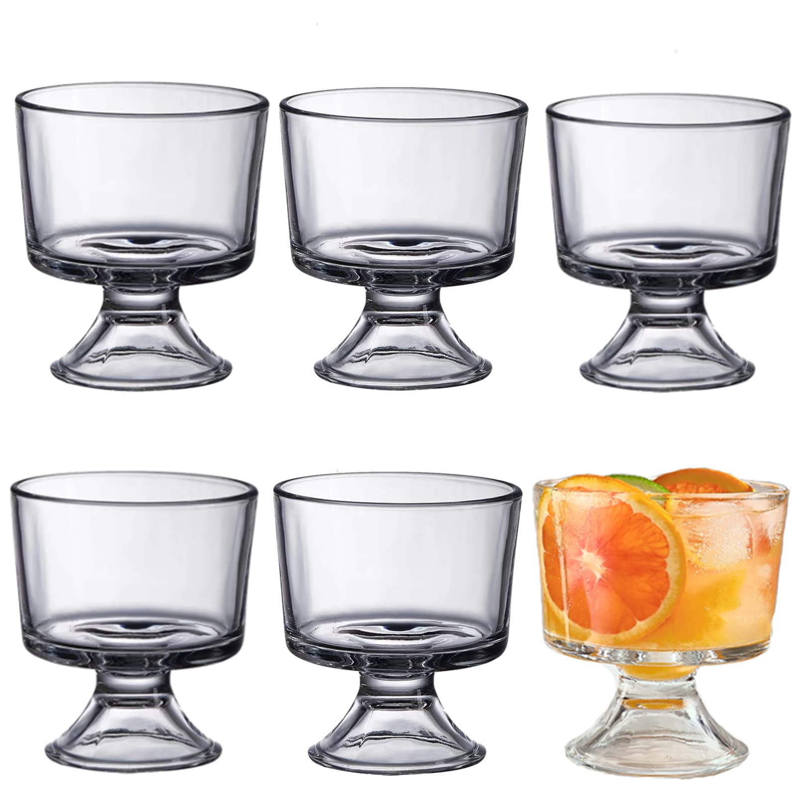 ALMOXVYE 6 Pack 10 Oz Glass Dessert Bowls, Footed Trifle Bowls Crystal Glass Ice Cream Cups for Ice Cream, Fruit, Pudding, Snack