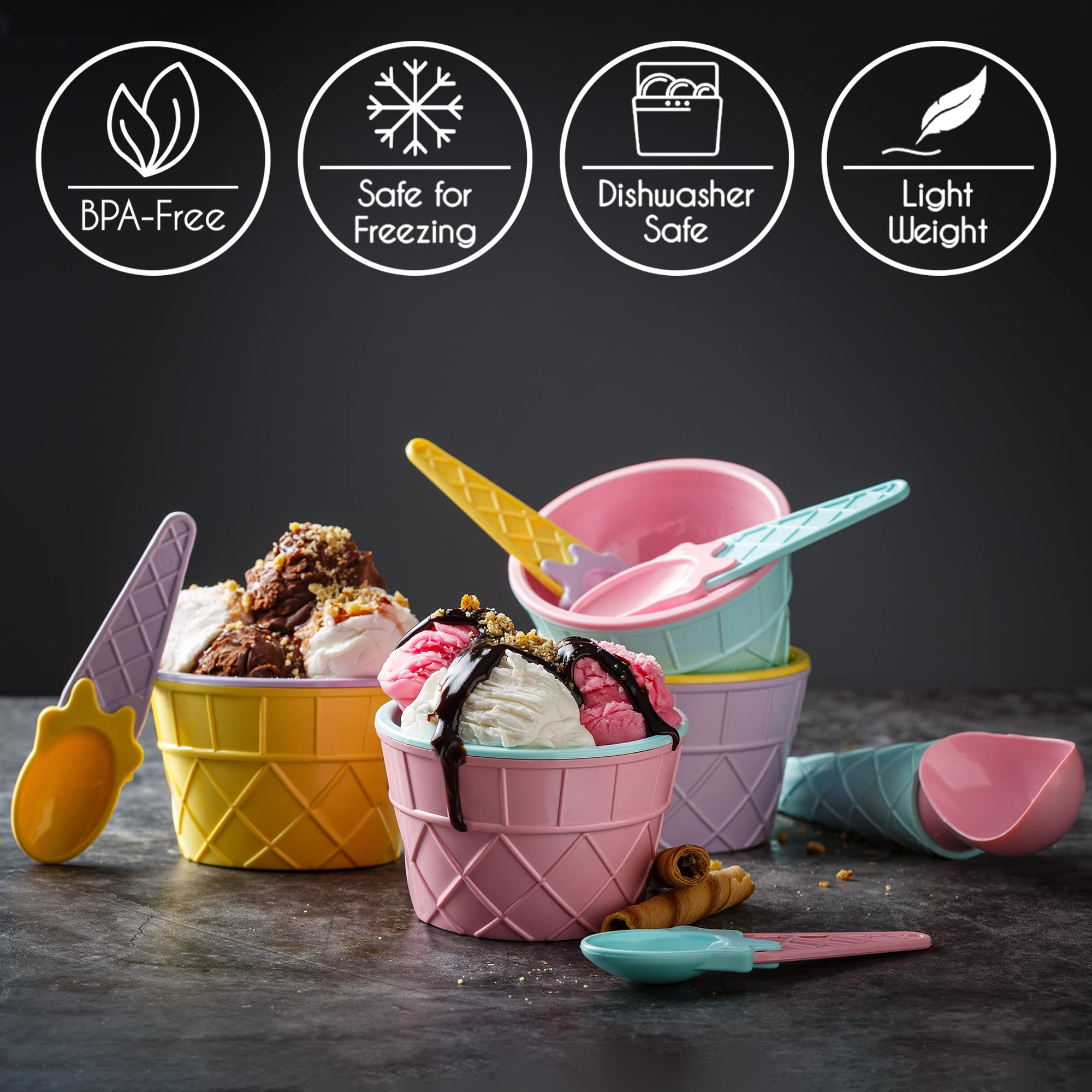 Crystalia Ice Cream Dessert Sundae Bowls, Small Plastic Reusable Ice Cream Cups, BPA-Free, Set of 9, 5 fl oz