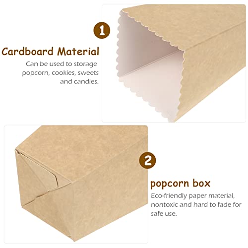 BESTOYARD 50pcs Popcorn Box Kraft Paper Popcorn Holder Classic Open-top Popcorn Boxes Reusable Oil-Proof Snack Containers for Movie Theater Wedding Birthday Parties (9x9x13cm)