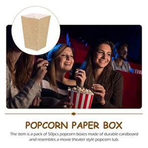 BESTOYARD 50pcs Popcorn Box Kraft Paper Popcorn Holder Classic Open-top Popcorn Boxes Reusable Oil-Proof Snack Containers for Movie Theater Wedding Birthday Parties (9x9x13cm)