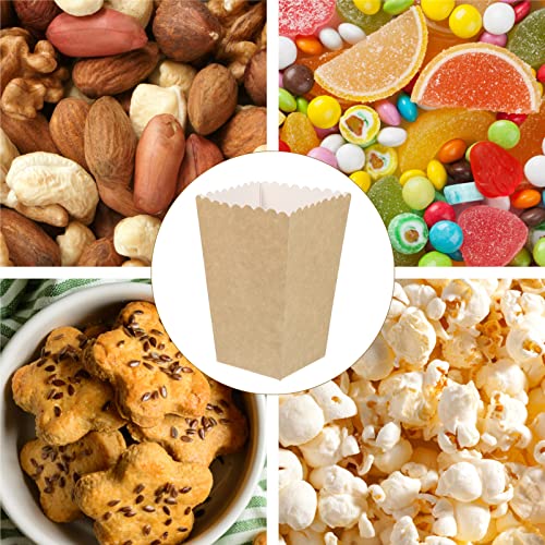 BESTOYARD 50pcs Popcorn Box Kraft Paper Popcorn Holder Classic Open-top Popcorn Boxes Reusable Oil-Proof Snack Containers for Movie Theater Wedding Birthday Parties (9x9x13cm)