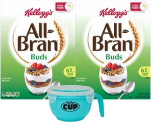 kellogg's all-bran buds cereal, 22 ounce box (pack of 2) with by the cup cereal bowl