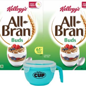 Kellogg's All-Bran Buds Cereal, 22 Ounce Box (Pack of 2) with By The Cup Cereal Bowl