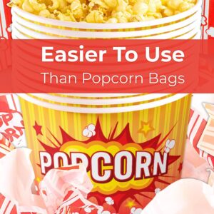 Greaseproof, Retro 85oz Popcorn Buckets 50 Pack. Reusable and Durable Pop Corn Tubs in Red Yellow. Large Disposable Containers Perfect For Movie Night, Theme Party, Theater, Carnivals & Fundraisers