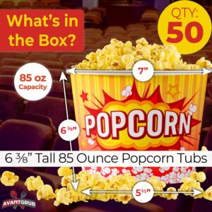 Greaseproof, Retro 85oz Popcorn Buckets 50 Pack. Reusable and Durable Pop Corn Tubs in Red Yellow. Large Disposable Containers Perfect For Movie Night, Theme Party, Theater, Carnivals & Fundraisers