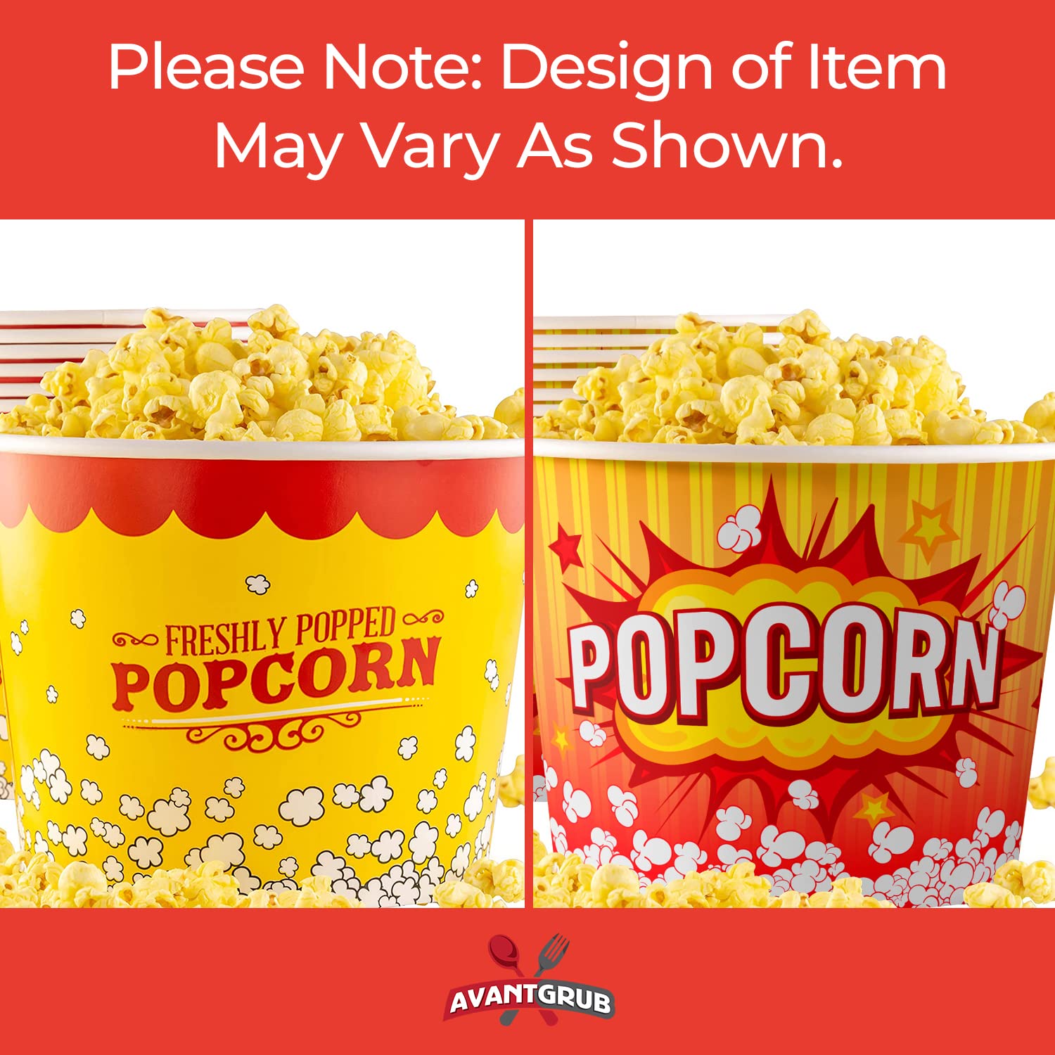 Greaseproof, Retro 85oz Popcorn Buckets 50 Pack. Reusable and Durable Pop Corn Tubs in Red Yellow. Large Disposable Containers Perfect For Movie Night, Theme Party, Theater, Carnivals & Fundraisers