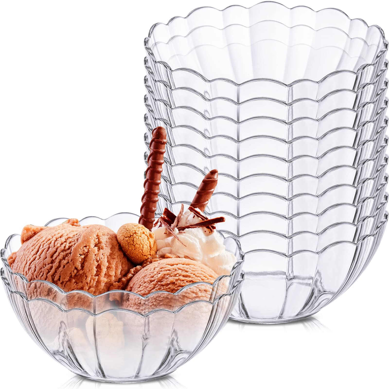 Zeyune 12 Pcs Plastic Serving Bowls Clear Party Dessert Bowls 12oz Crystal Plastic Decorative Food Bowls Mini Candy Dishes Snack Salad Bowl for Wedding Birthday Party Nut Fruit Candy Dessert Ice Cream