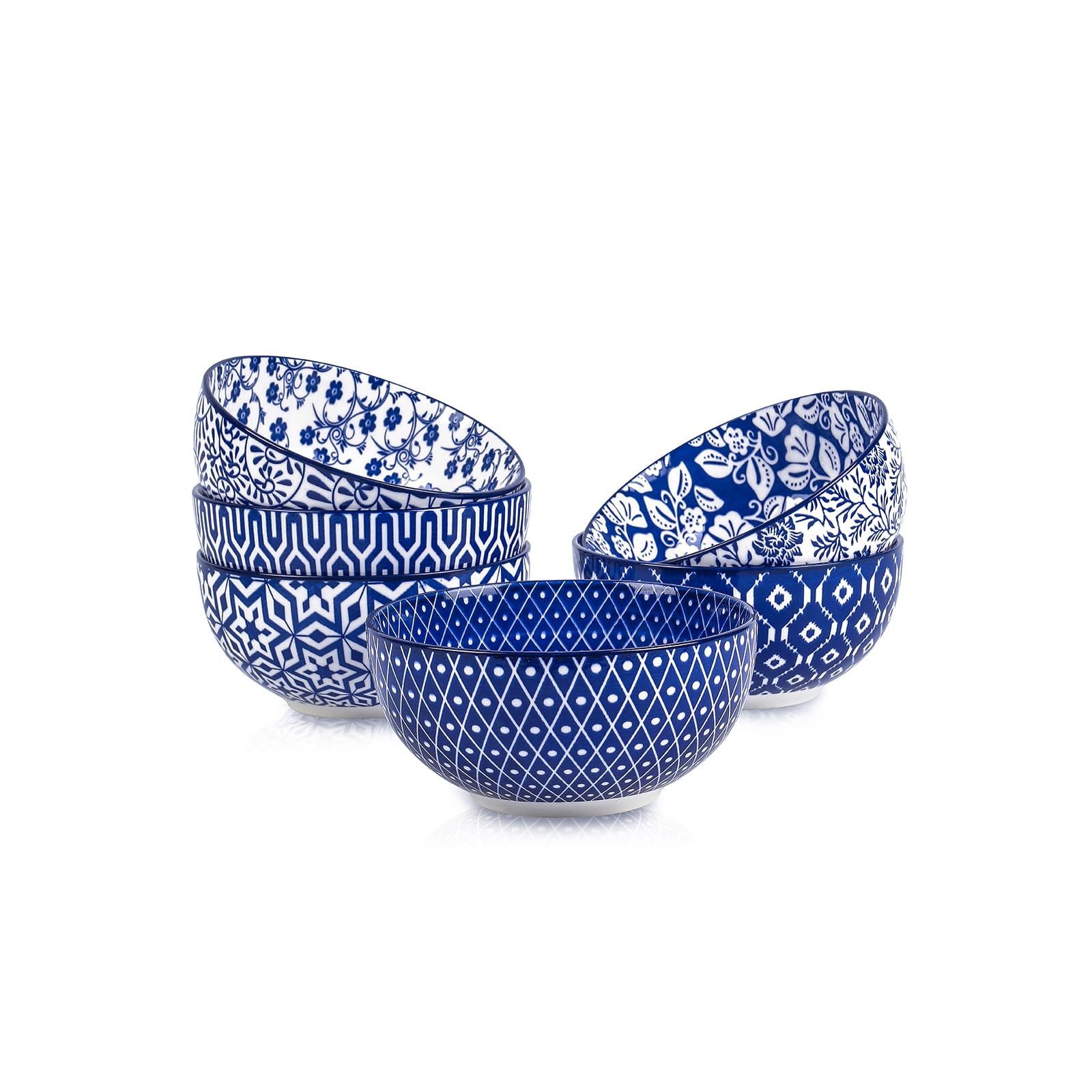 Selamica Ceramic 12 OZ Dessert Bowls Set, Cereal Bowls for Kitchen, 4.7 Inch Small Bowls for Ice Cream, Snack Side, Dishes Rice, Microwave Dishwasher Safe, Set of 6, Vintage Blue