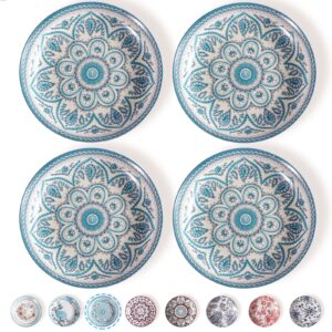 artena pasta bowls set of 4, 24oz porcelain salad bowls, 8 inch bowls for kitchen, colorful dinner plates, serving bowls for entertaining, shallow bowl for eating, microwave, oven safe, blue bohemia