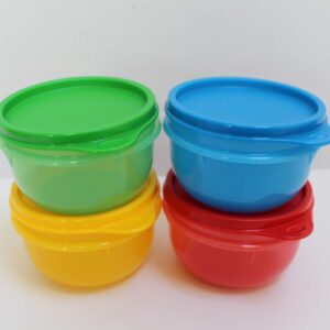 Tupperware Ideal Little Bowl Snack Cup Set of 4 in Green, Red, Blue, Yellow