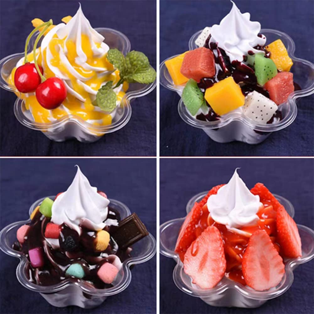 Qixivcom 30 Pcs Clear Plastic Ice Cream Dessert Bowls Dessert Cups Snack Bowl Flower shaped Ice Cream Cup Sundae Bowl Disposable Plastic Dessert Bowl Salad Party Favor Cake Holder Bowl,Pack of 30