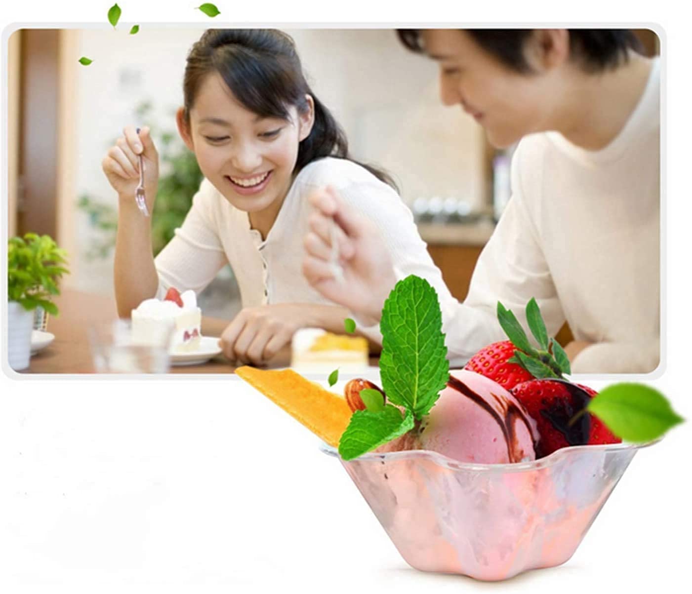 Qixivcom 30 Pcs Clear Plastic Ice Cream Dessert Bowls Dessert Cups Snack Bowl Flower shaped Ice Cream Cup Sundae Bowl Disposable Plastic Dessert Bowl Salad Party Favor Cake Holder Bowl,Pack of 30