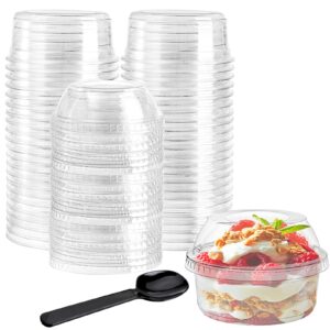 wuweot 50 pack plastic dessert cups, 12 oz clear pet dessert bowls, disposable parfait cups with lid (no hole) for ice cream fruit iced cold drinks dessert yogurt cereal parfait puddings mousse