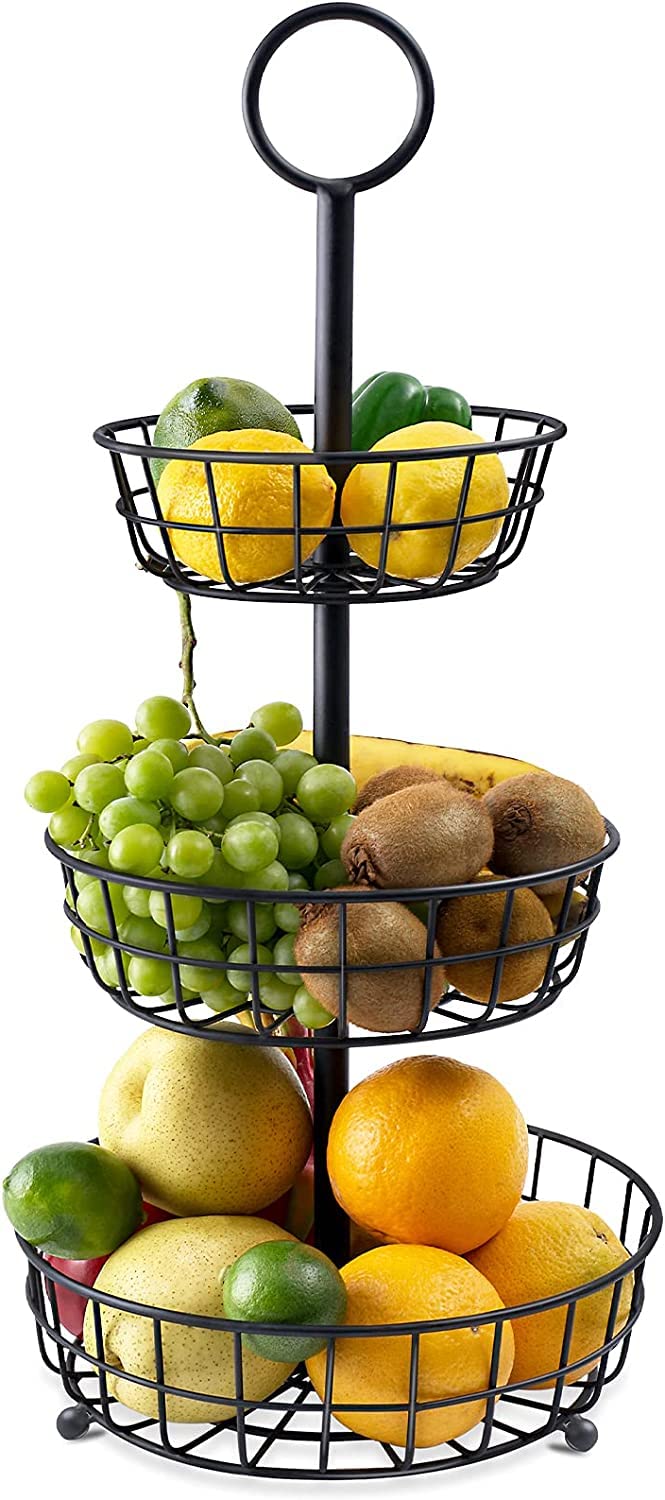 weharnar 3 Tier Fruit Basket for Kitchen, Detachable Fruit Holder, Black Fruit Stand, Wire Vegetable Basket, Large Capacity Fruit Bowl for Kitchen Counter, Kitchen & Home Decor