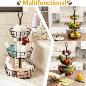 weharnar 3 Tier Fruit Basket for Kitchen, Detachable Fruit Holder, Black Fruit Stand, Wire Vegetable Basket, Large Capacity Fruit Bowl for Kitchen Counter, Kitchen & Home Decor