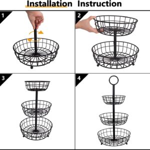 weharnar 3 Tier Fruit Basket for Kitchen, Detachable Fruit Holder, Black Fruit Stand, Wire Vegetable Basket, Large Capacity Fruit Bowl for Kitchen Counter, Kitchen & Home Decor