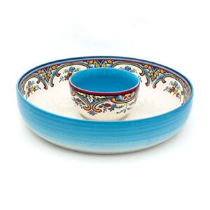 euro ceramica zanzibar chip and dip bowl, 2 piece set, multicolor, 24 ounces