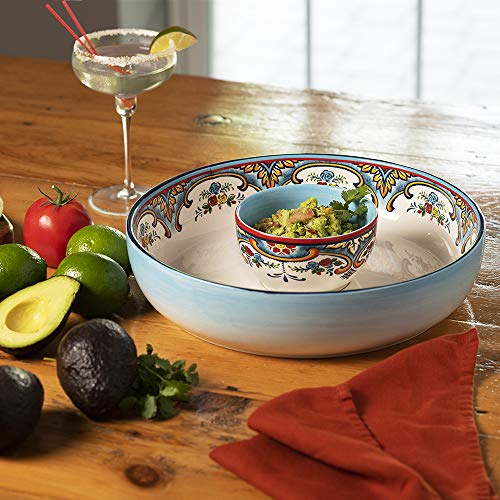 Euro Ceramica Zanzibar Chip and Dip Bowl, 2 Piece Set, Multicolor, 24 ounces