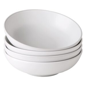 amorarc 8.75'' large pasta bowls, 42 ounce stoneware salad serving bowls set of 4 for kitchen, chip-resistant deep bowls set for pasta salad fruit soup, microwave safe-matte white